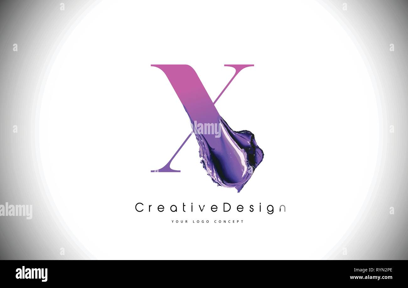X Letter Design Brush Paint Stroke. Purple x Letter Logo Icon with ...