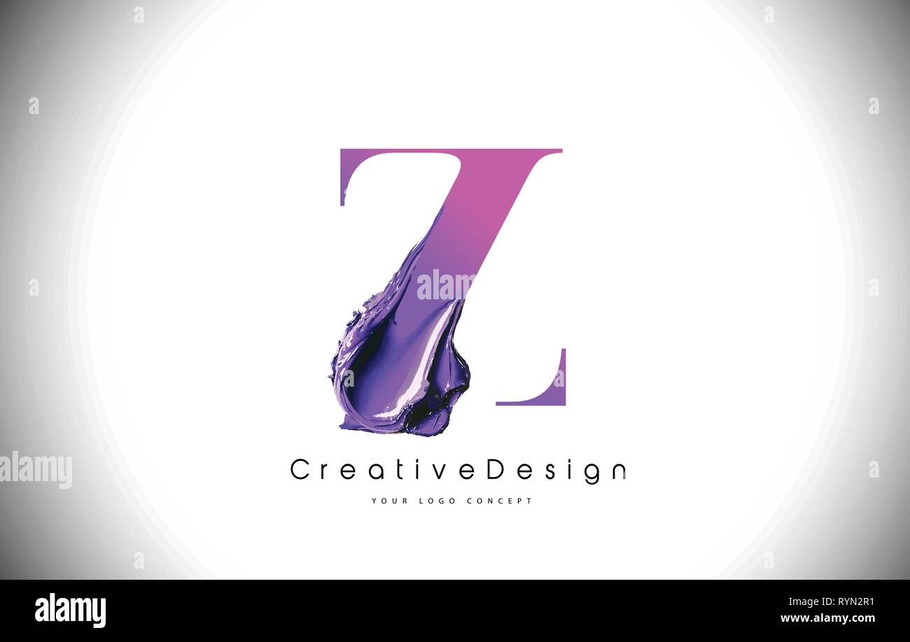 Z Letter Design Brush Paint Stroke. Purple z Letter Logo Icon with ...