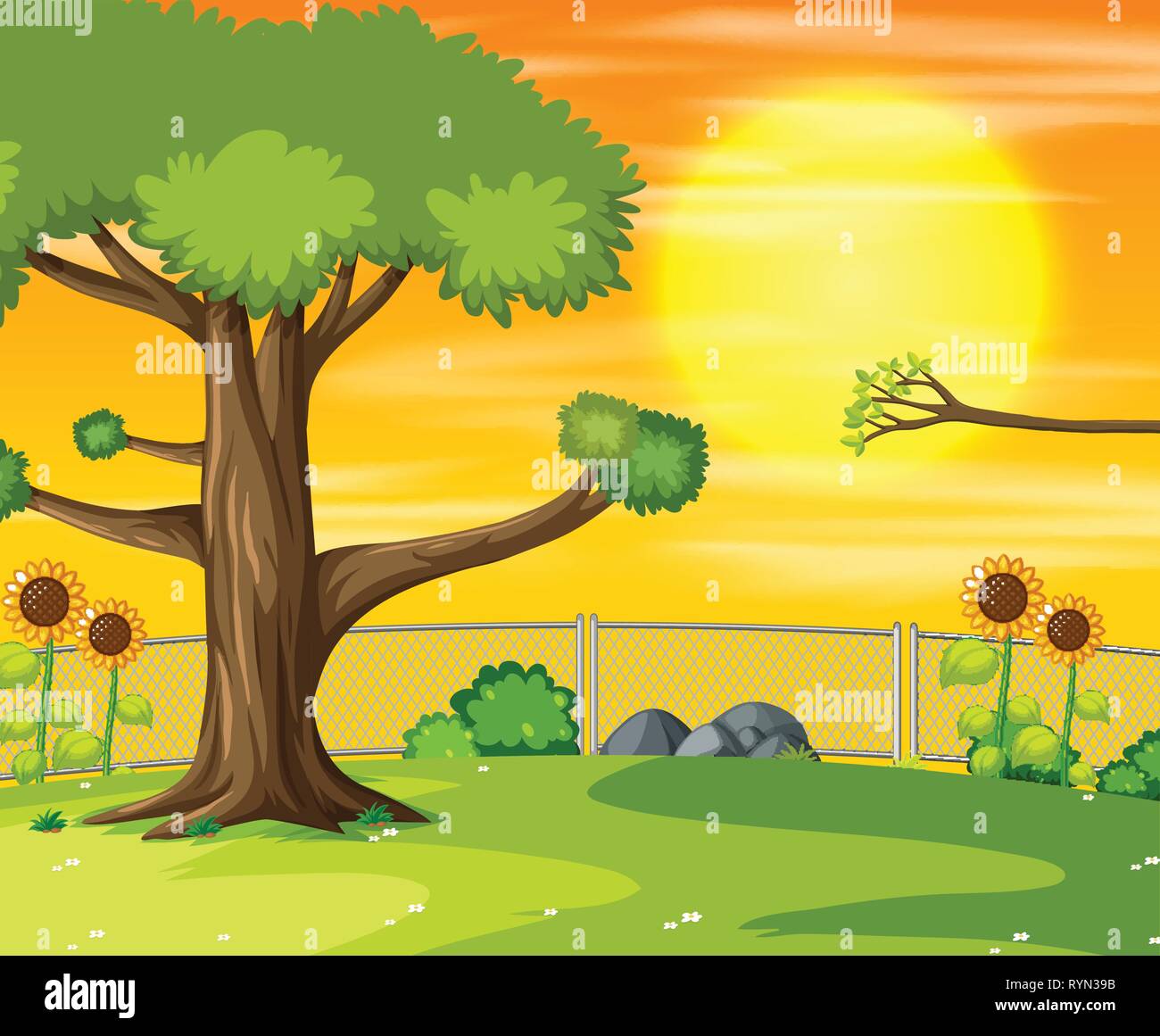 Sunset in park scene illustration Stock Vector Image & Art - Alamy