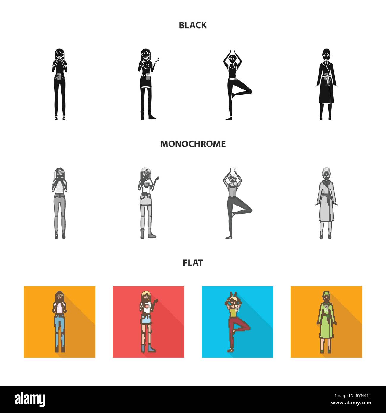 Vector illustration of posture and mood symbol. Set of posture and ...