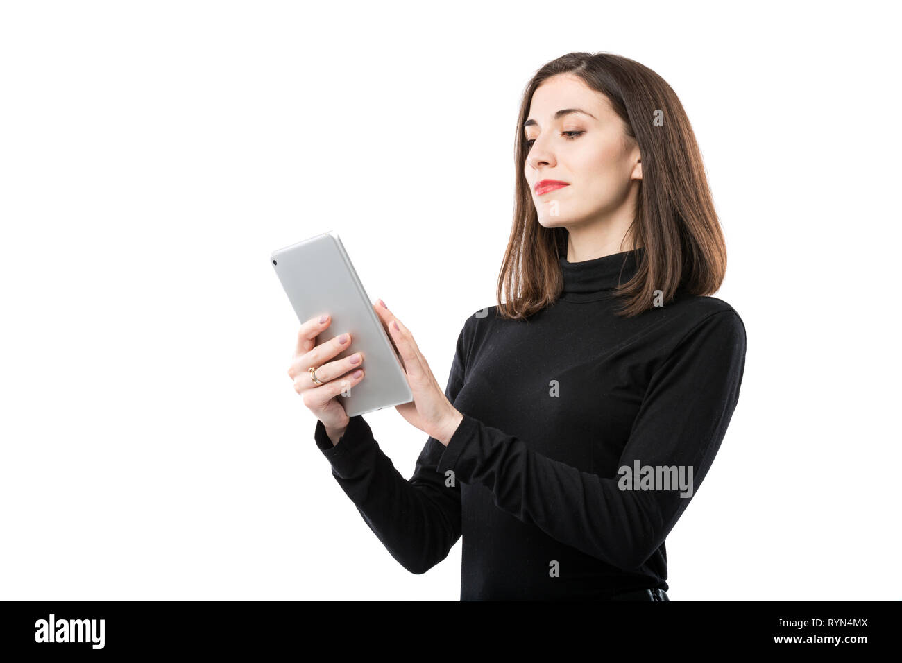 Marketer using tablet pc hi-res stock photography and images - Alamy