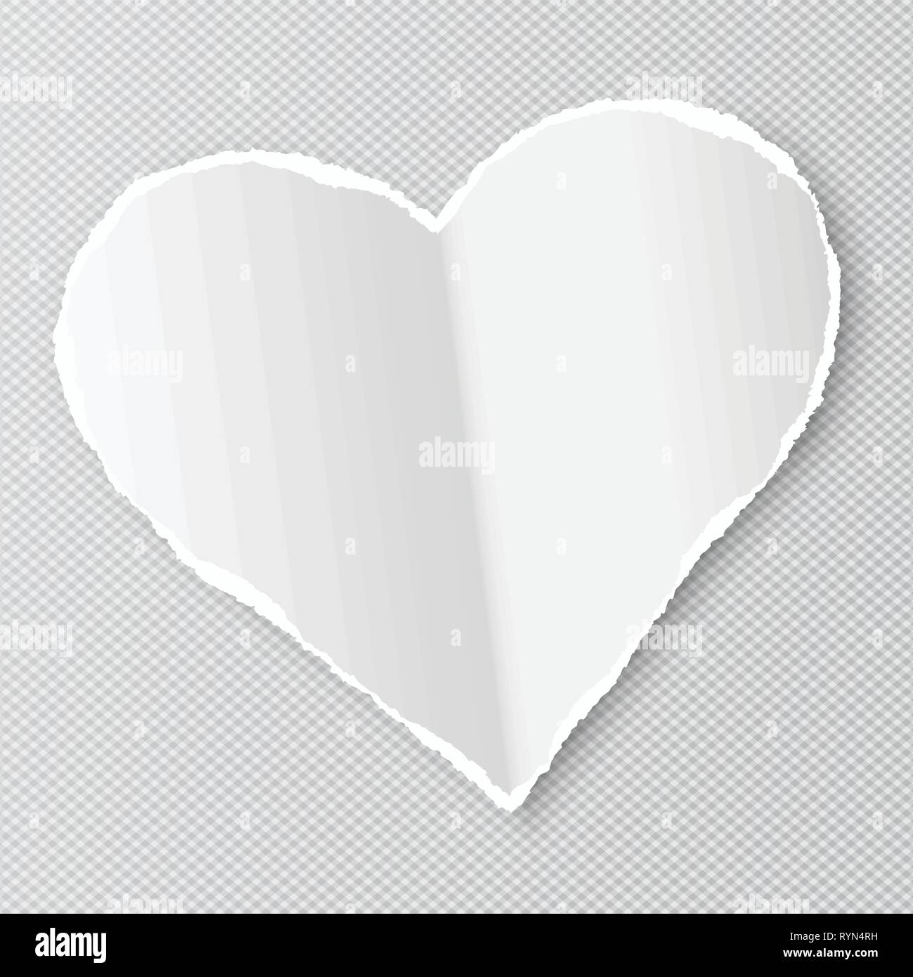 White paper heart shape with torn edges is on squared transparent ...