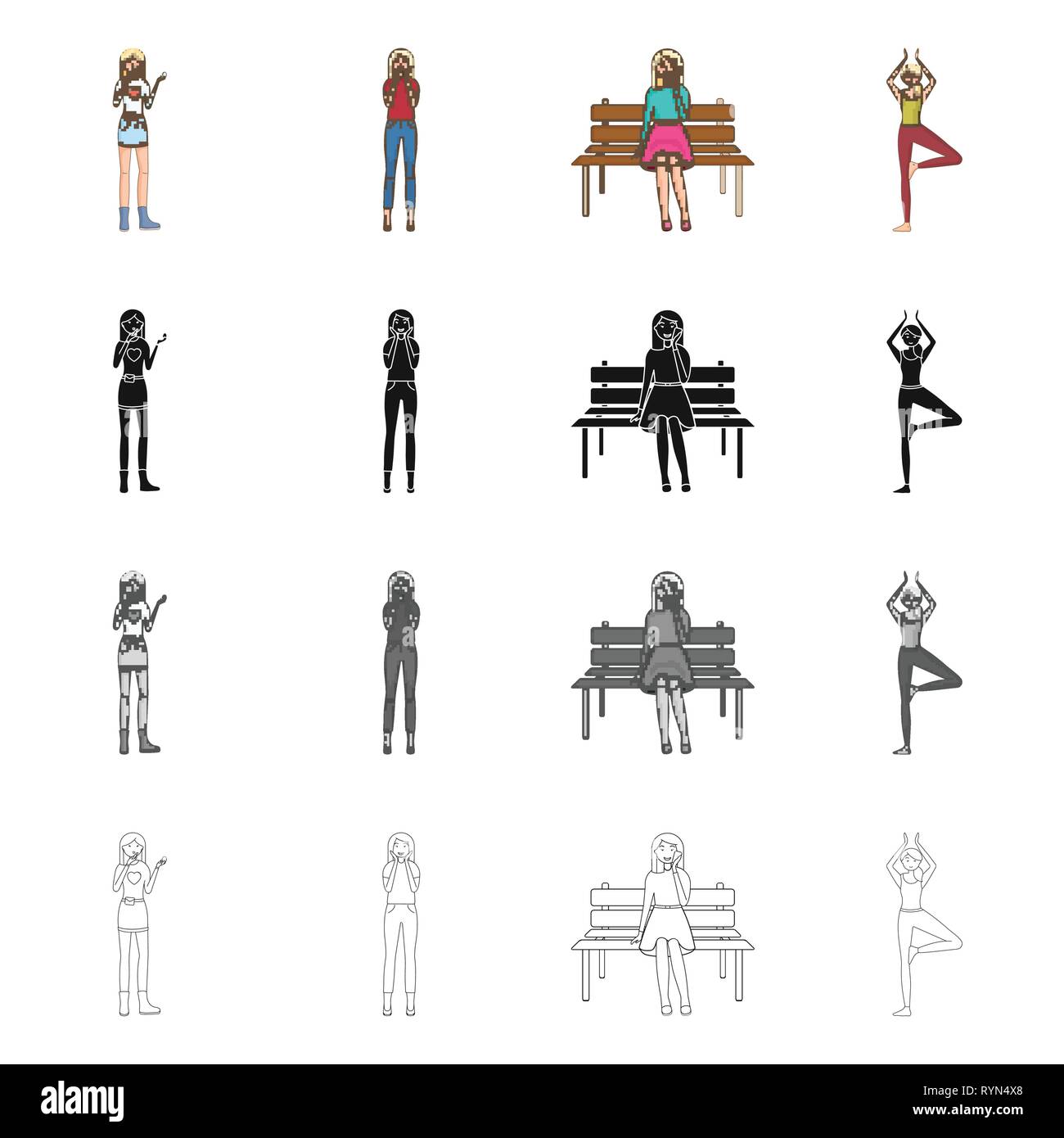 Vector design of posture and mood logo. Set of posture and female ...
