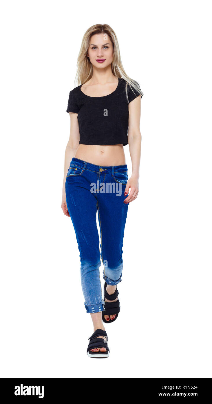 Front view of walking woman. beautiful girl in motion. frontside view ...