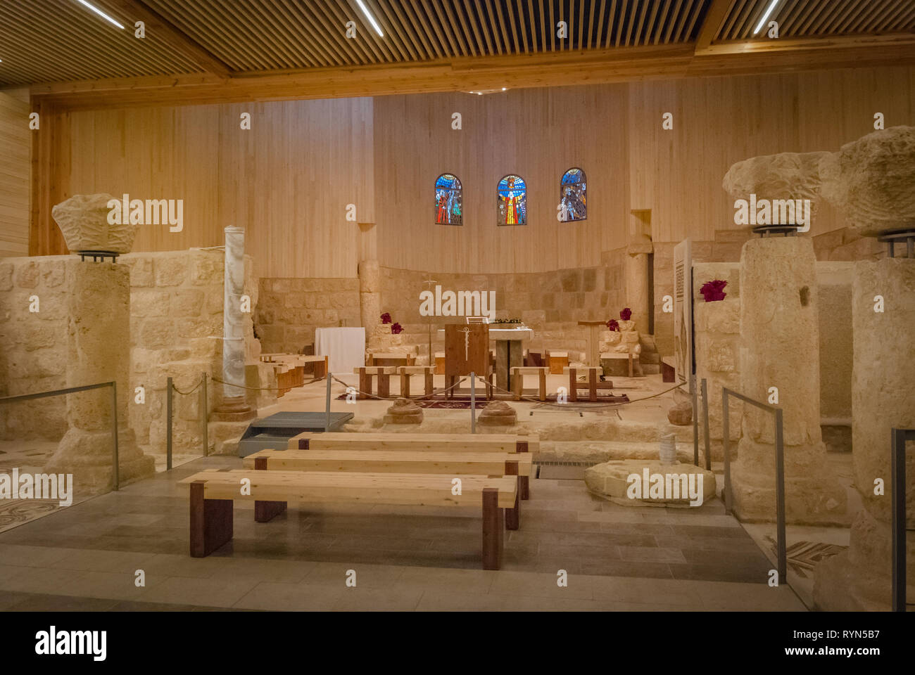MOUNT NEBO, JORDAN - DECEMBER 31, 2018 Moses Stained Glass Memorial ...