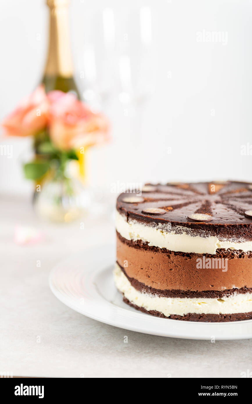 Belgian Chocolate Layered Gateau. Layers of moist choco sponge, vanilla ...