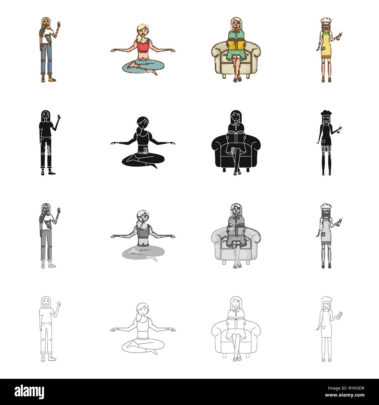 Isolated object of posture and mood icon. Set of posture and female ...