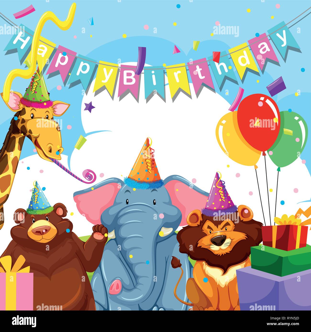 Wild animal on birthday template illustration Stock Vector Image & Art ...