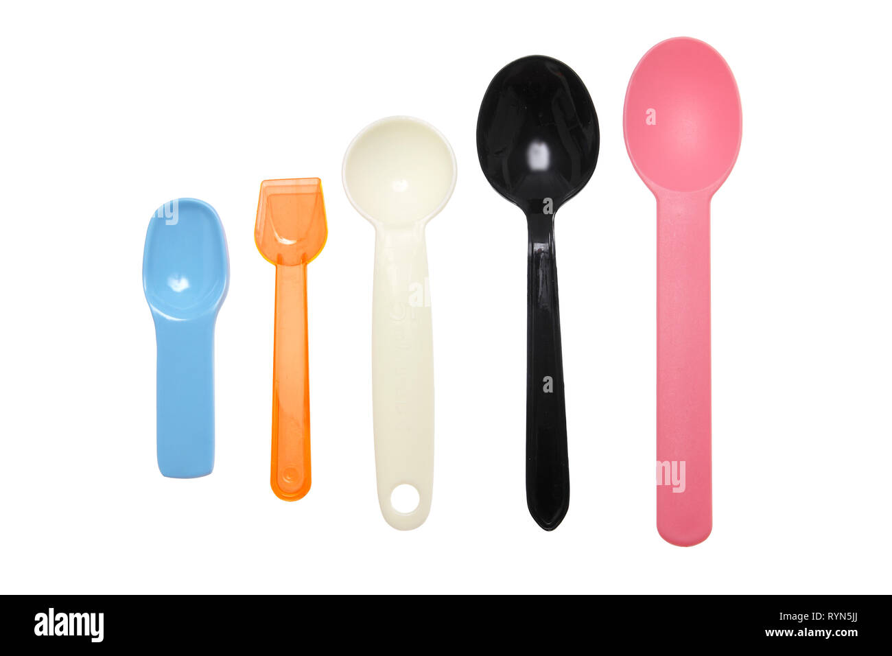 Plastic Spoons on White Background Stock Photo - Alamy