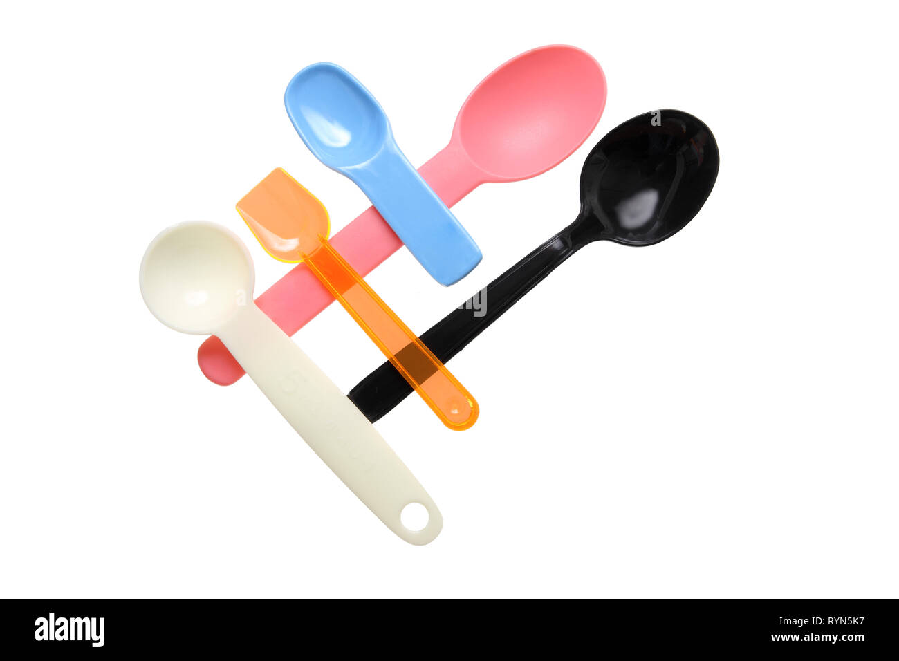 Plastic Spoons on White Background Stock Photo - Alamy