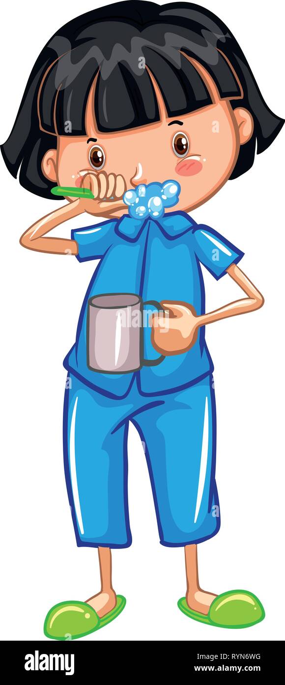 A girl brushing teeth illustration Stock Vector Image & Art - Alamy