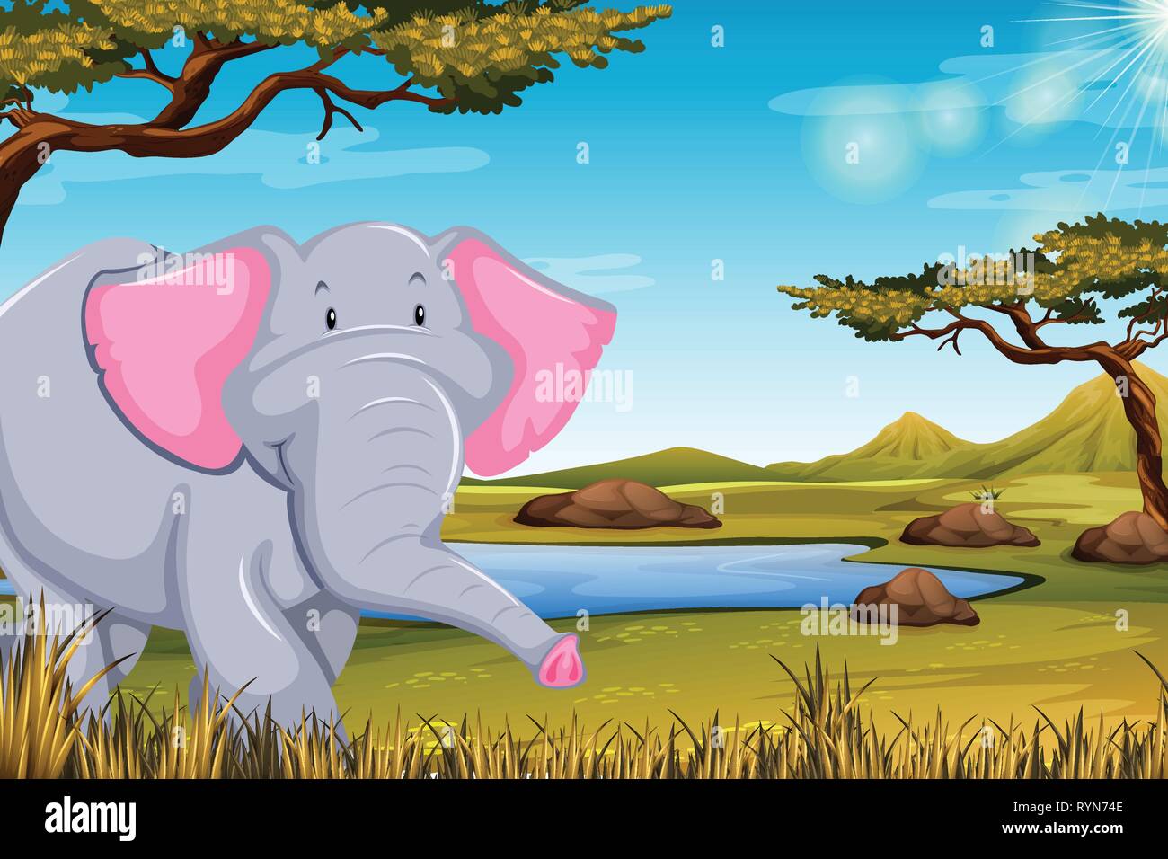 Elephant in african scene illustration Stock Vector Image & Art - Alamy