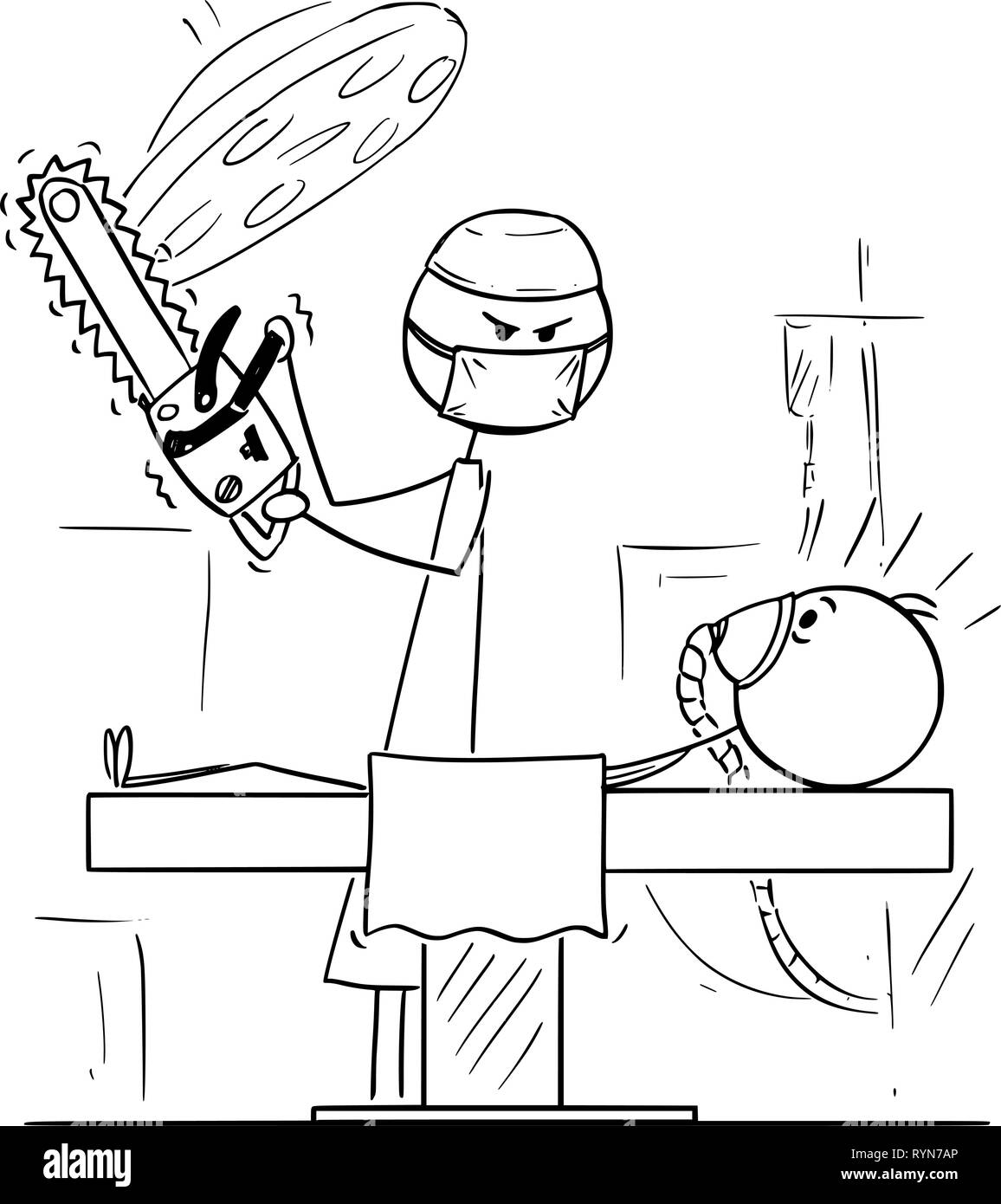 Cartoon of Mad Surgeon on Operating Theater Ready to Operate a Patient ...