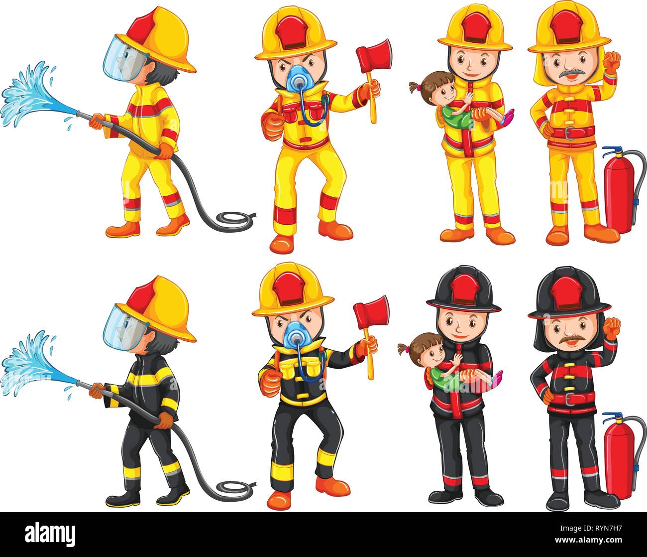 A fireman character set illustration Stock Vector Image & Art - Alamy
