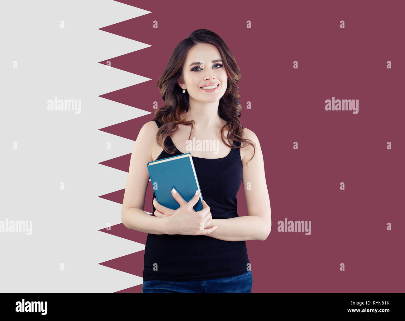 Fight for women's rights and education in Qatar. Happy woman student ...