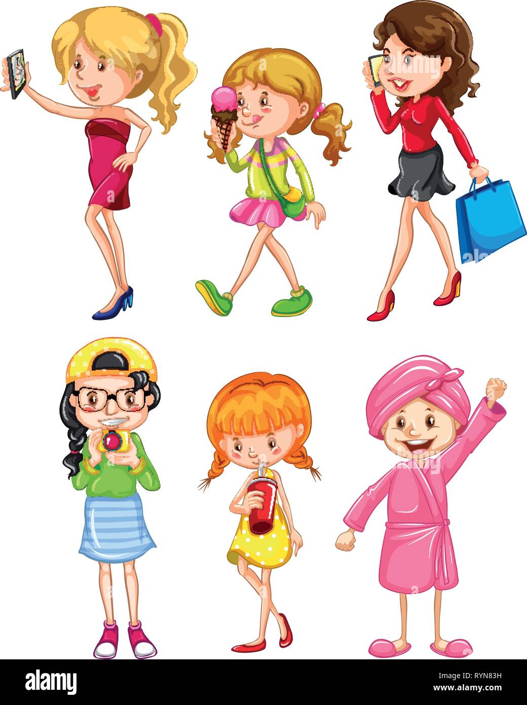 Set of female character illustration Stock Vector Image & Art - Alamy