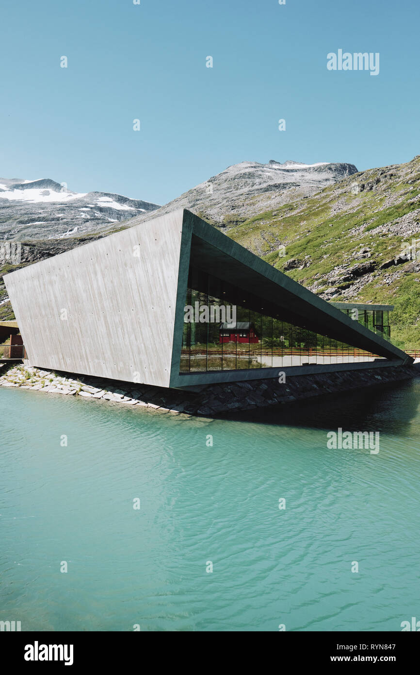 The angular concrete Trollstigen visitor centre on the Geiranger ...