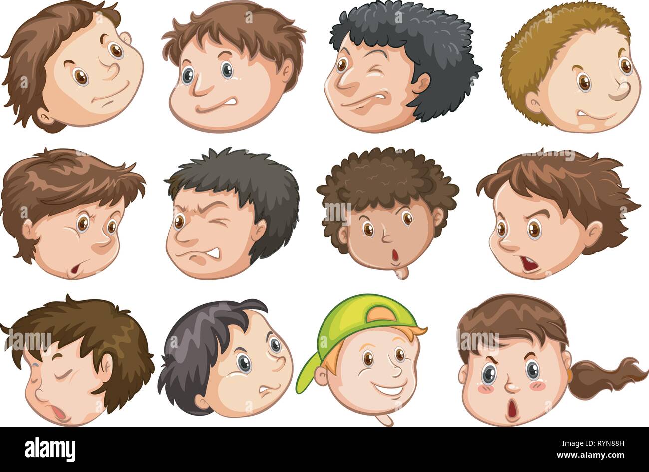 Set of people head with expression illustration Stock Vector Image ...