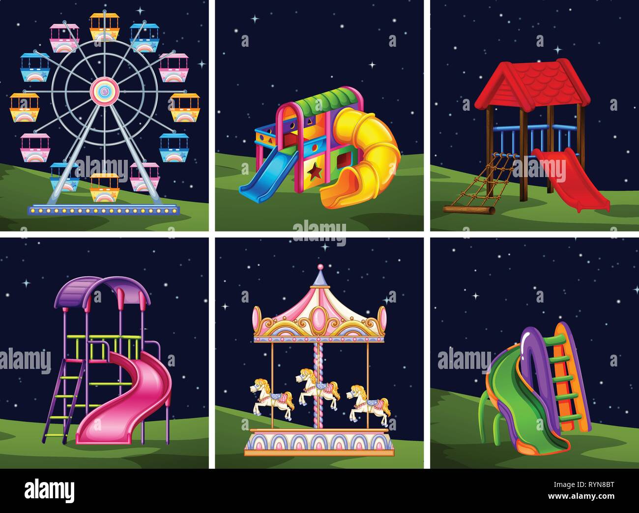 Set of playground element at night illustration Stock Vector Image ...