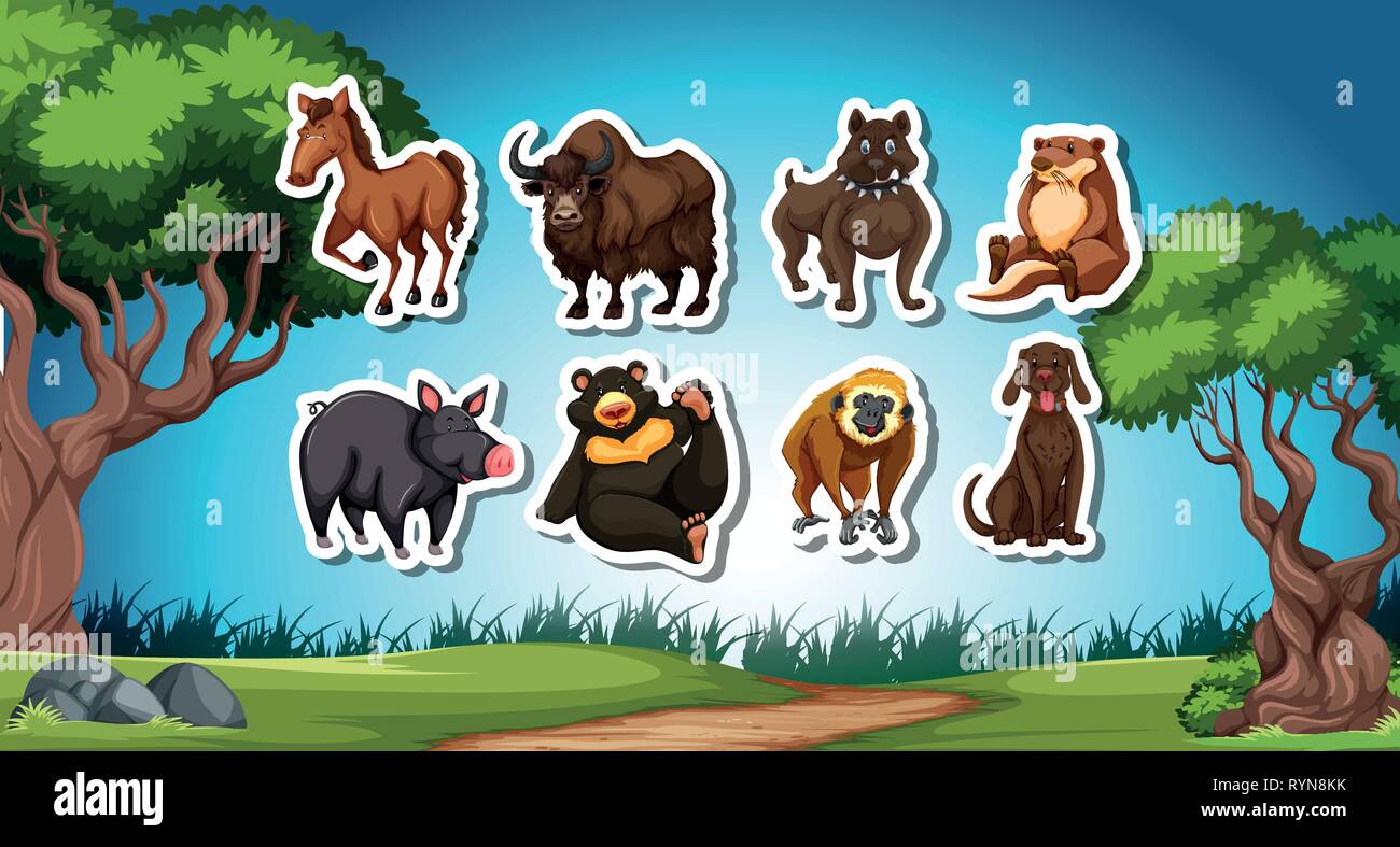 Set of wild animal sticker illustration Stock Vector Image & Art - Alamy