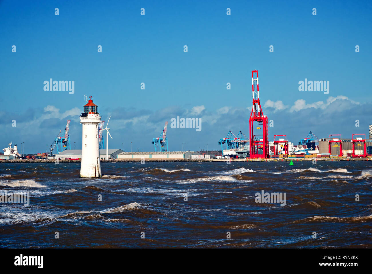 Huge cranes at Liverpool2 container terminal at Seaforth Liverpool UK a ...