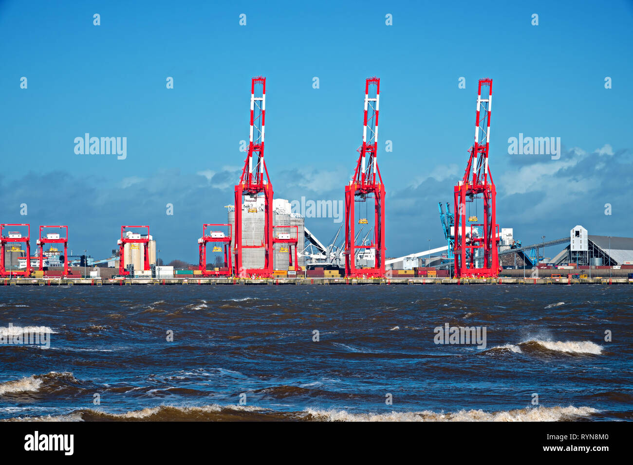 Huge cranes at Liverpool2 container terminal at Seaforth Liverpool UK a ...