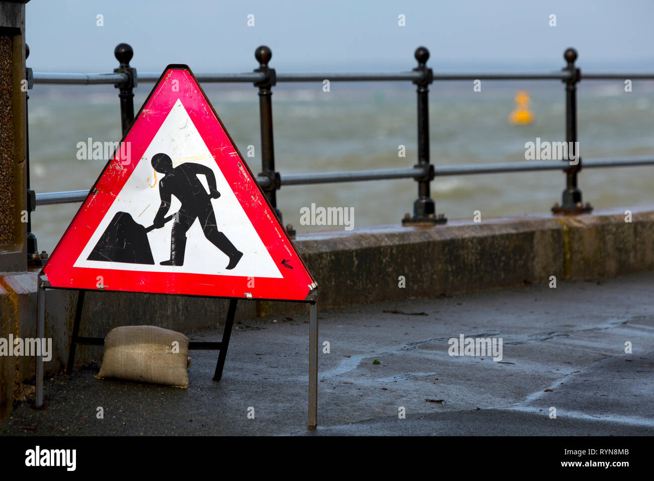 sea,wall,balustrade,road,works,sign,on,parade,seafront,pavement,with ...