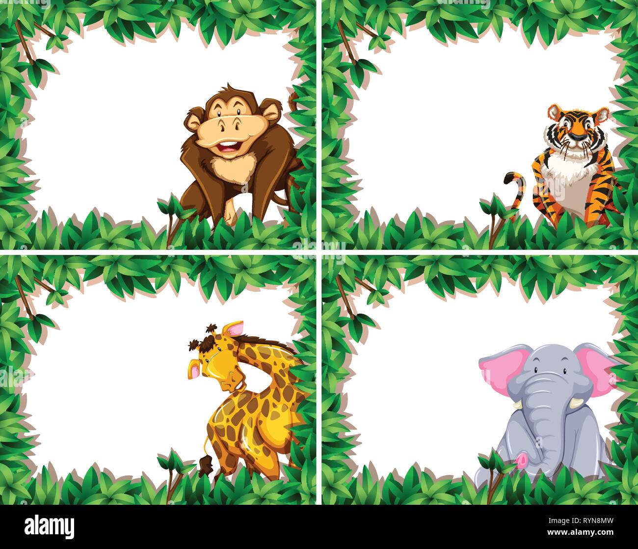 Set of animals in nature frame illustration Stock Vector Image & Art ...