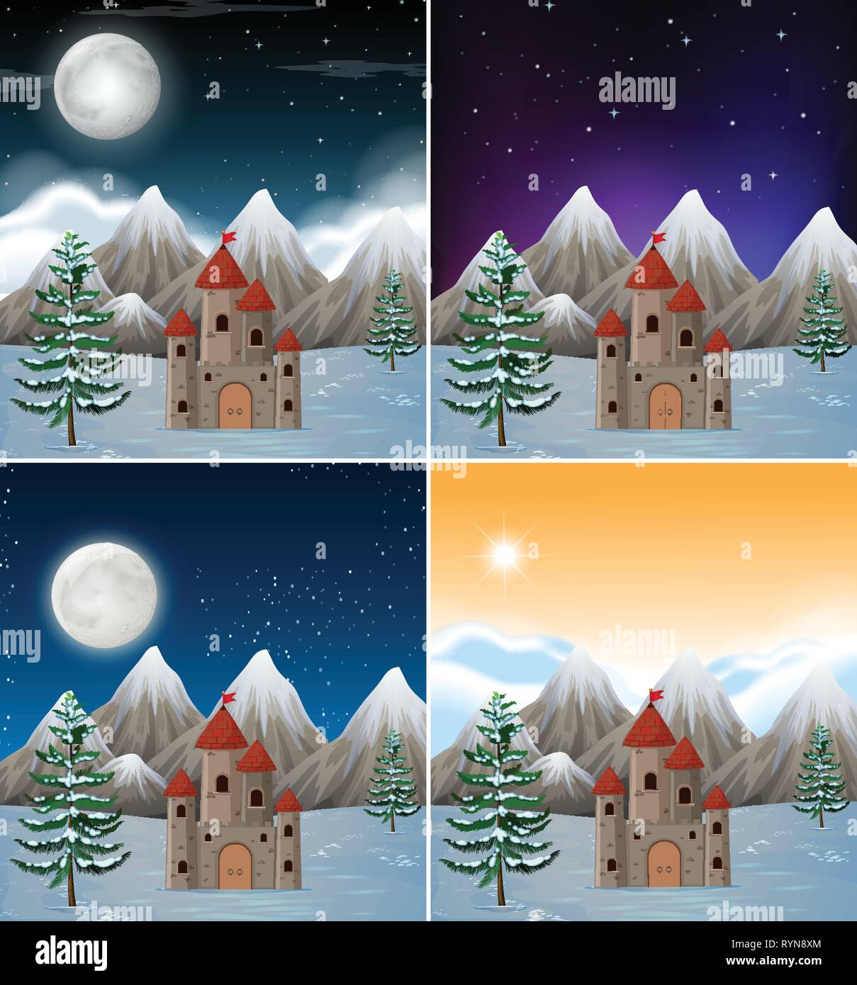 Set of snowy castle scenes illustration Stock Vector Image & Art - Alamy