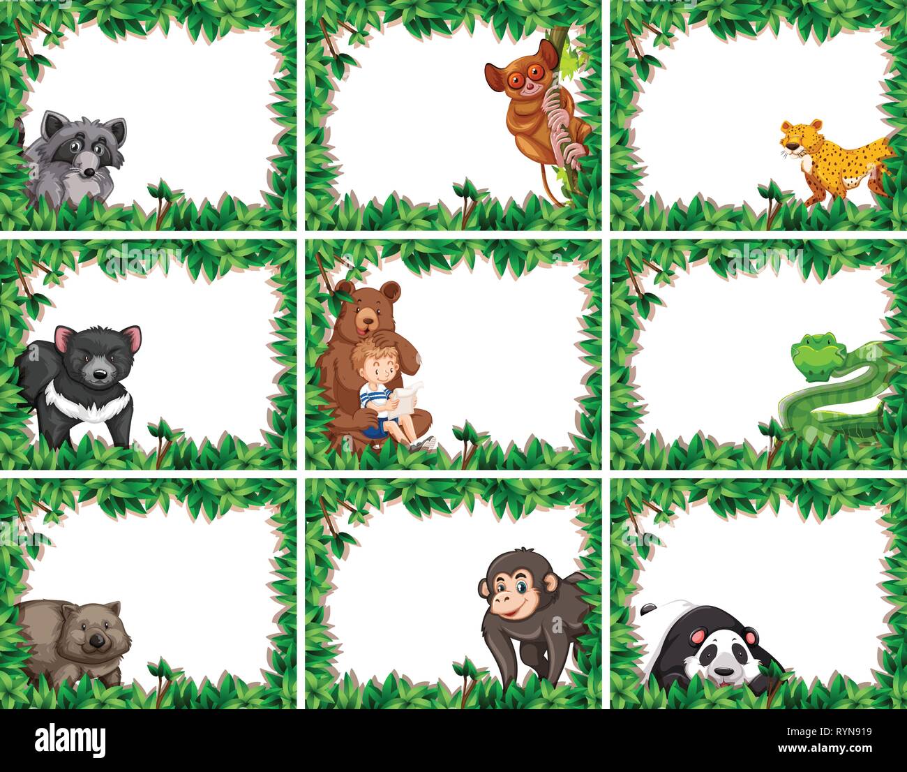 Set of animals in nature frames illustration Stock Vector Image & Art ...