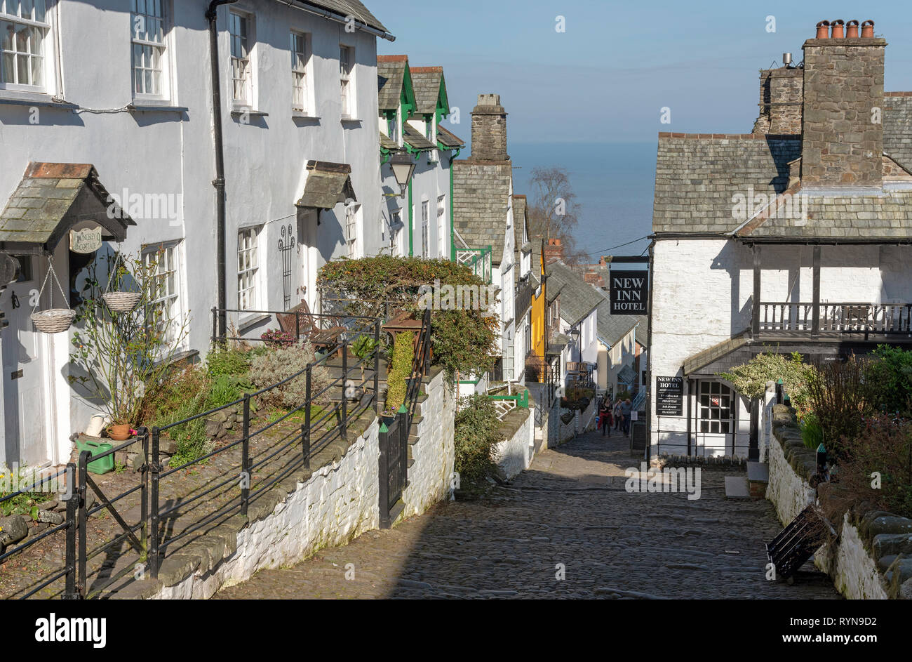 Clovelly, North Devon, England, UK. March 2019. Clovelly a tiny coastal ...