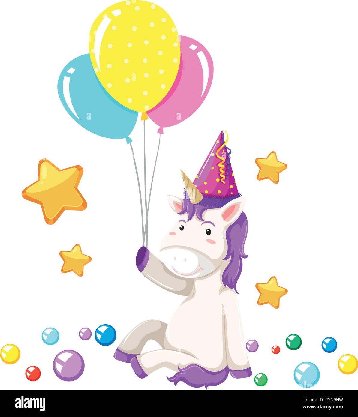 Cute unicorn party scene illustration Stock Vector Image & Art - Alamy