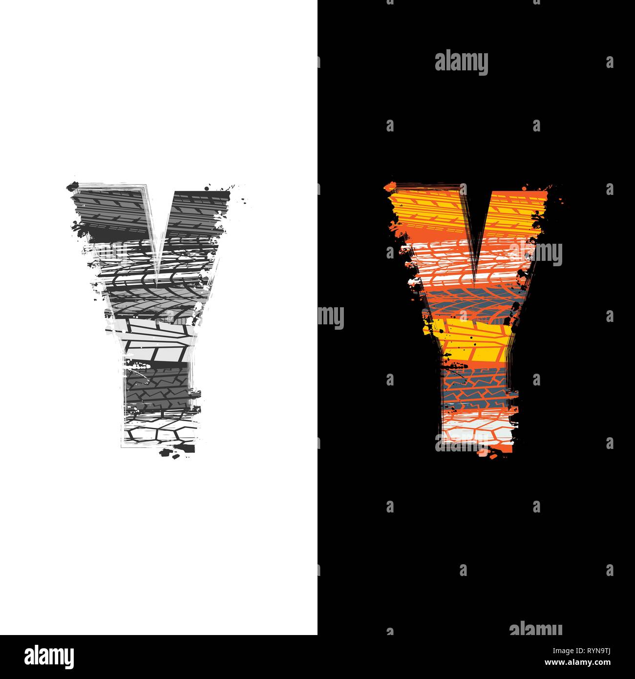 Two grunge letter Y with tire tracks isolated on differennt backgrounds ...