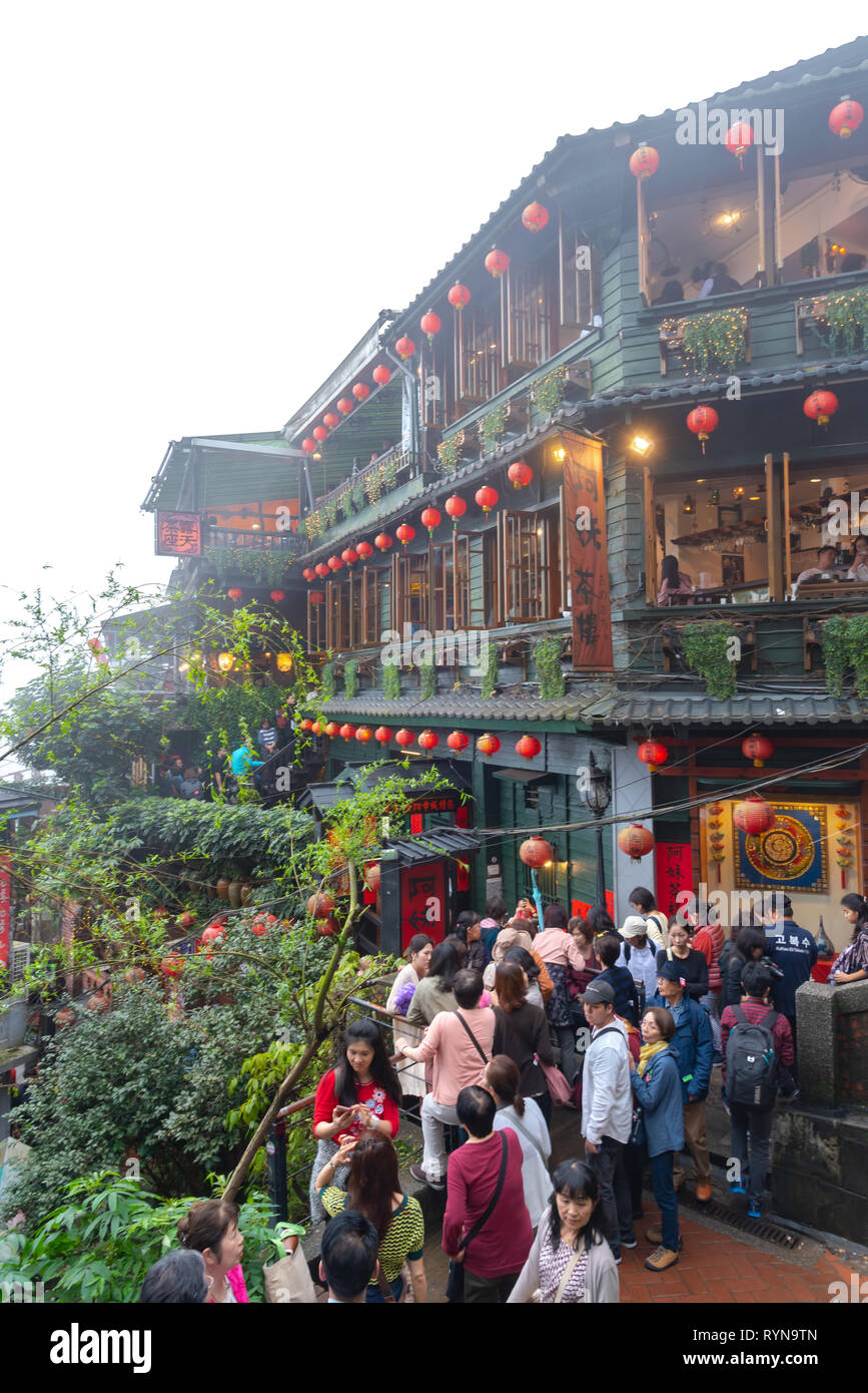 Jiufen Village old street tourist shopping in old Japanese gold mining ...