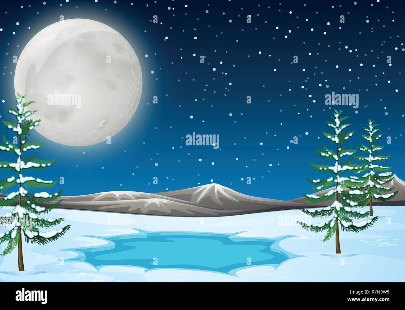 Snow Scene with pond illustration Stock Vector Image & Art - Alamy