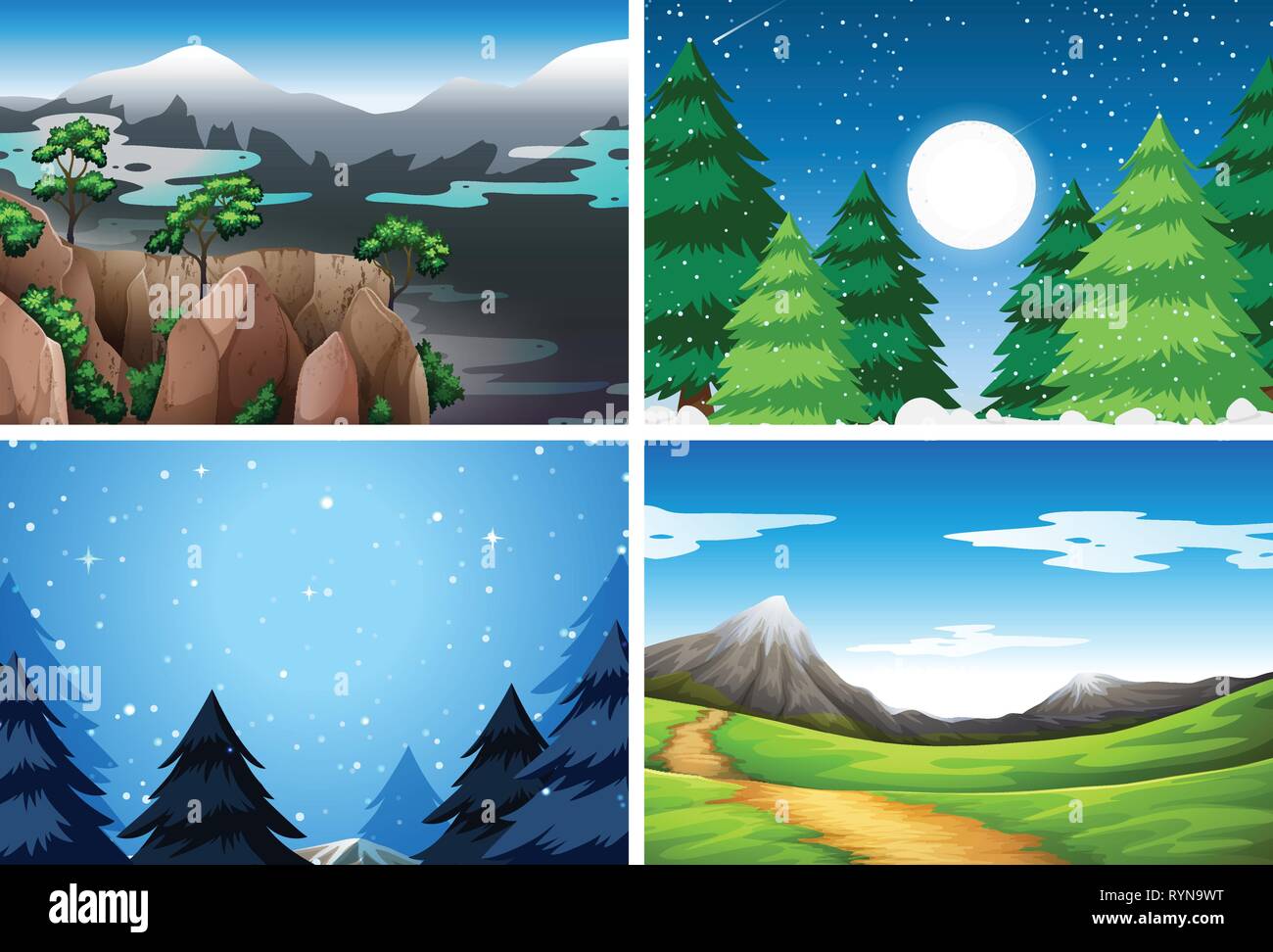 Set of different nature scenes illustration Stock Vector Image & Art ...