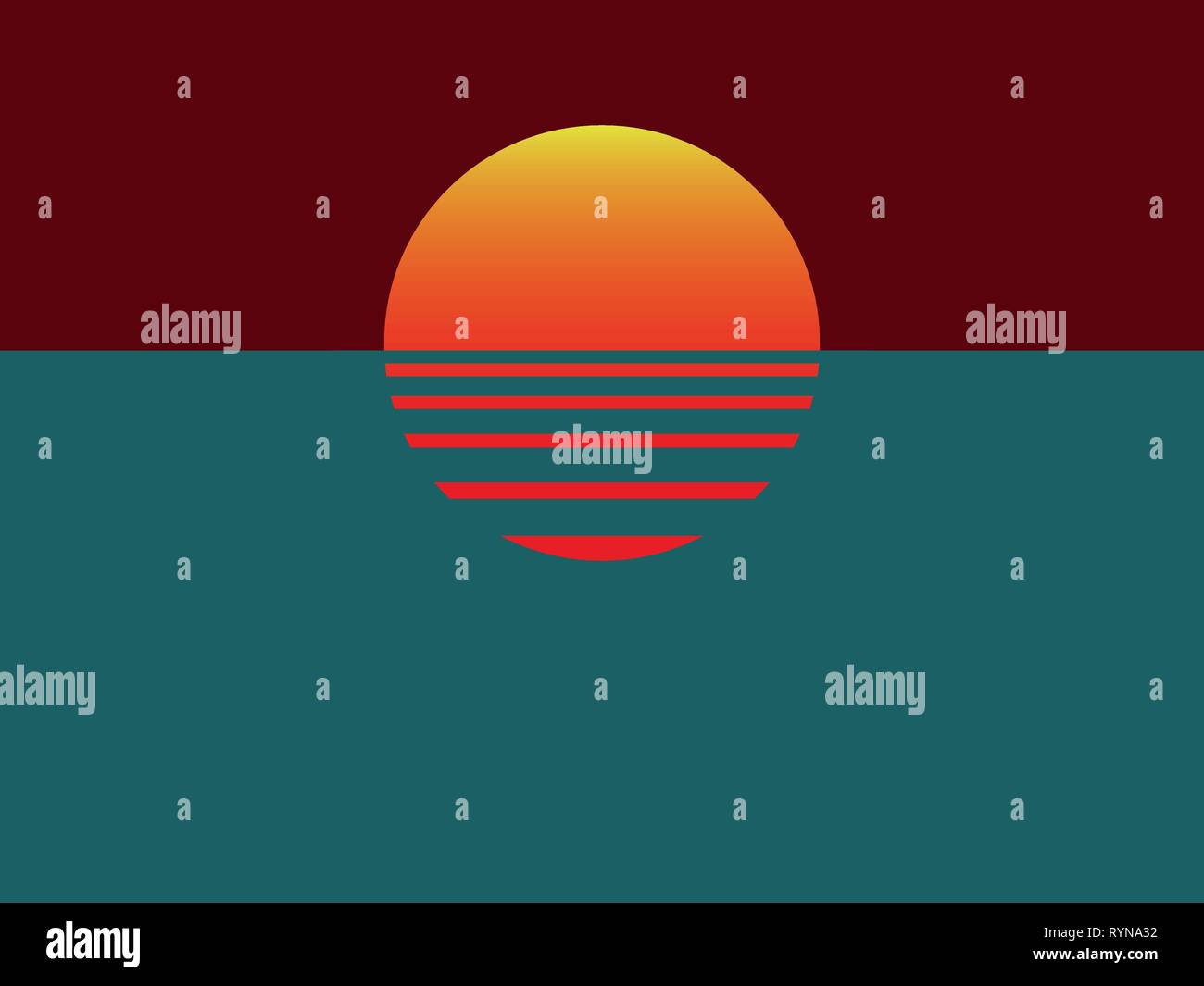 Minimalistic vector illustration with sunset and water Stock Vector ...