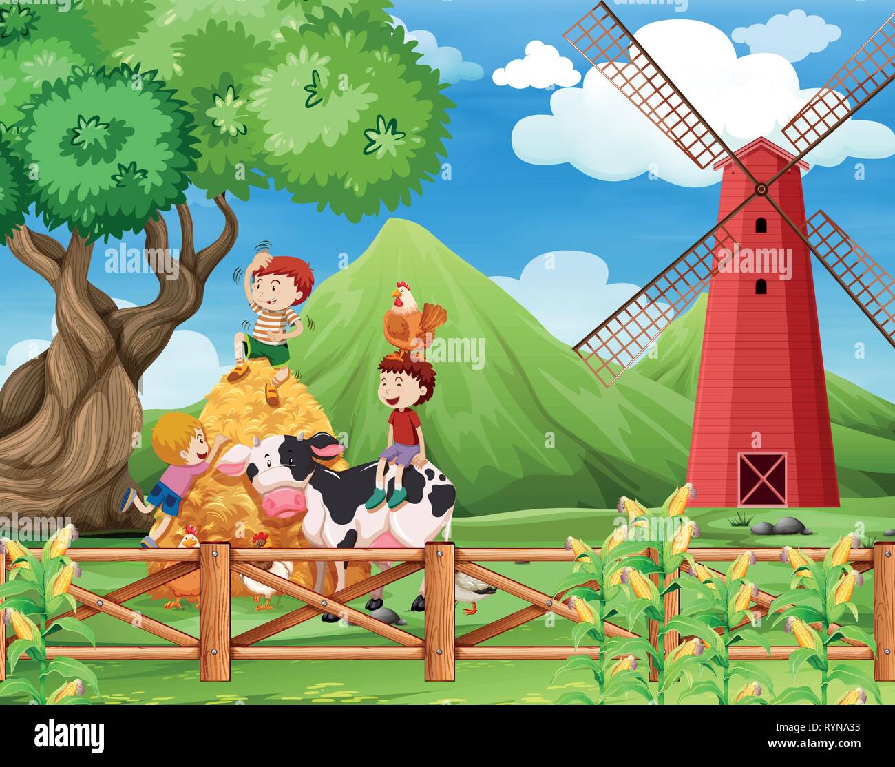 A Farm with cows scene illustration Stock Vector Image & Art - Alamy