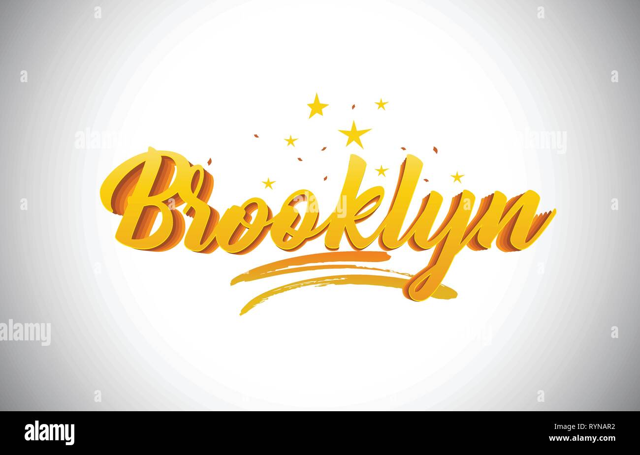 Brooklyn Golden Yellow Word Text with Handwritten Gold Vibrant Colors ...