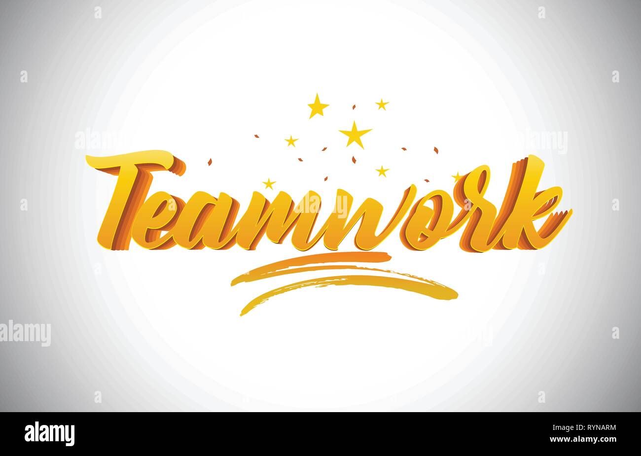 Teamwork Golden Yellow Word Text with Handwritten Gold Vibrant Colors ...
