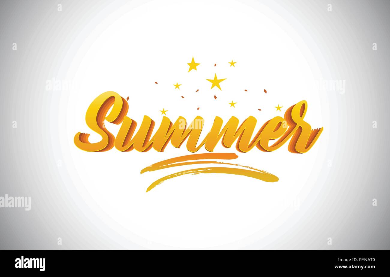 Summer Golden Yellow Word Text with Handwritten Gold Vibrant Colors and ...