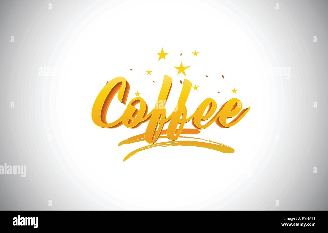 Coffee Golden Yellow Word Text with Handwritten Gold Vibrant Colors and ...