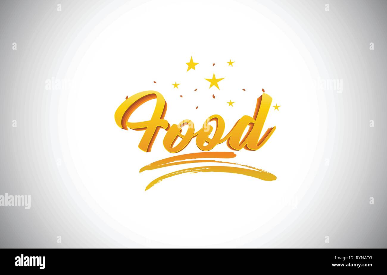 Food Golden Yellow Word Text with Handwritten Gold Vibrant Colors and ...