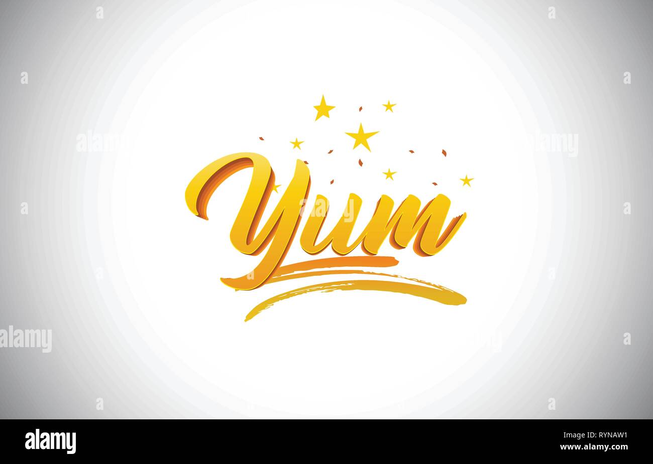 Yum Golden Yellow Word Text with Handwritten Gold Vibrant Colors and ...