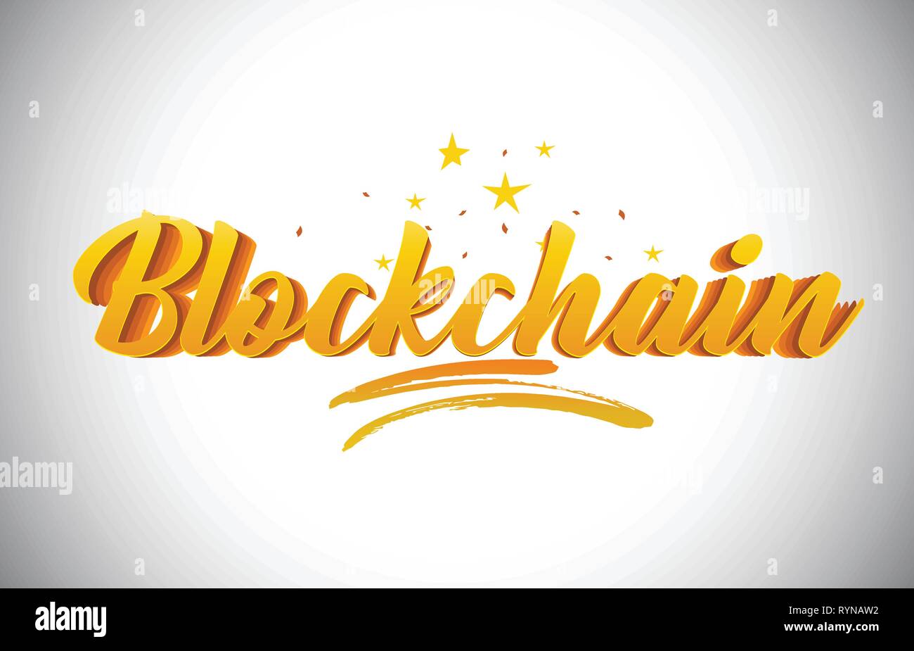 Blockchain Golden Yellow Word Text with Handwritten Gold Vibrant Colors ...
