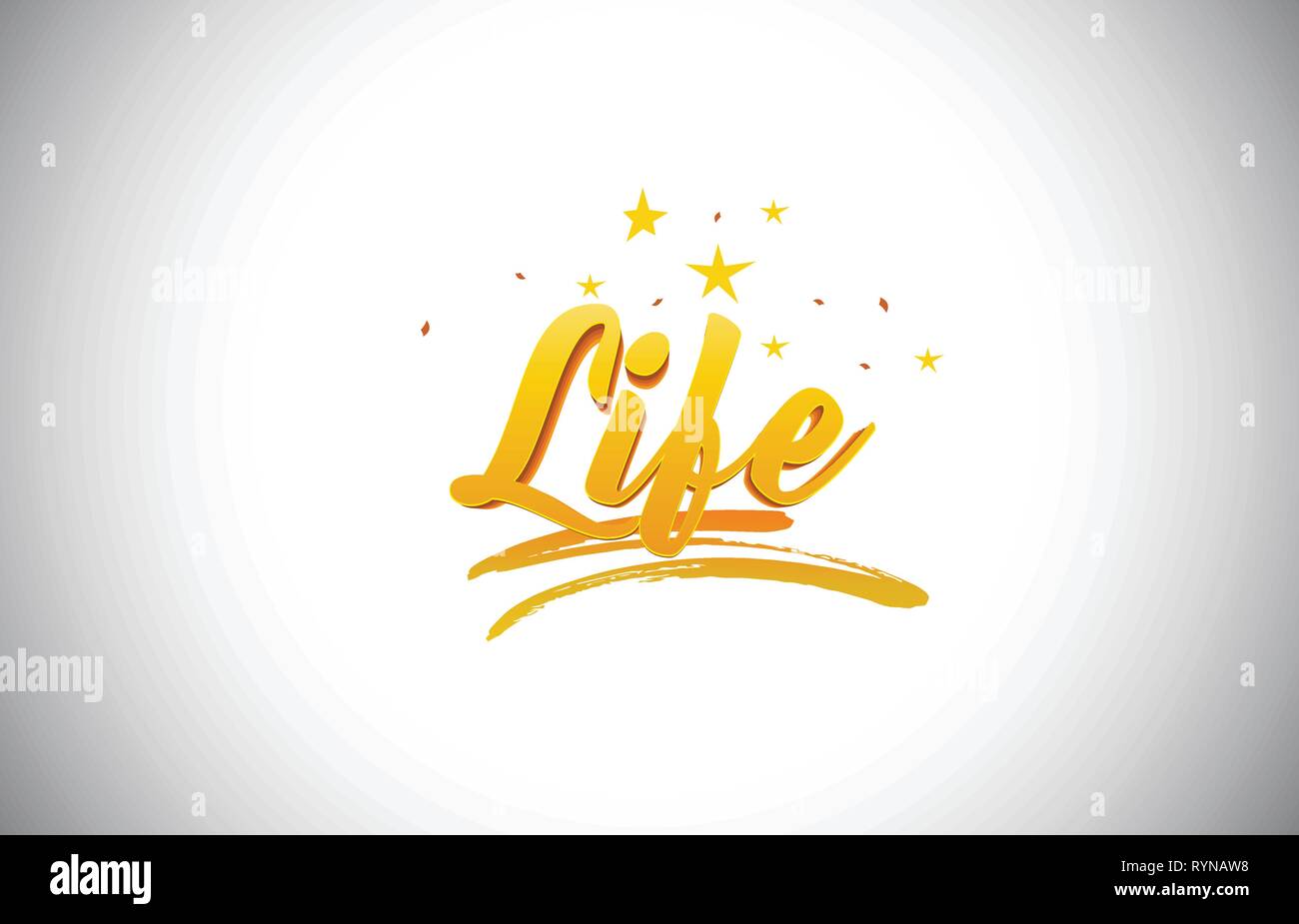 Life Golden Yellow Word Text with Handwritten Gold Vibrant Colors and ...