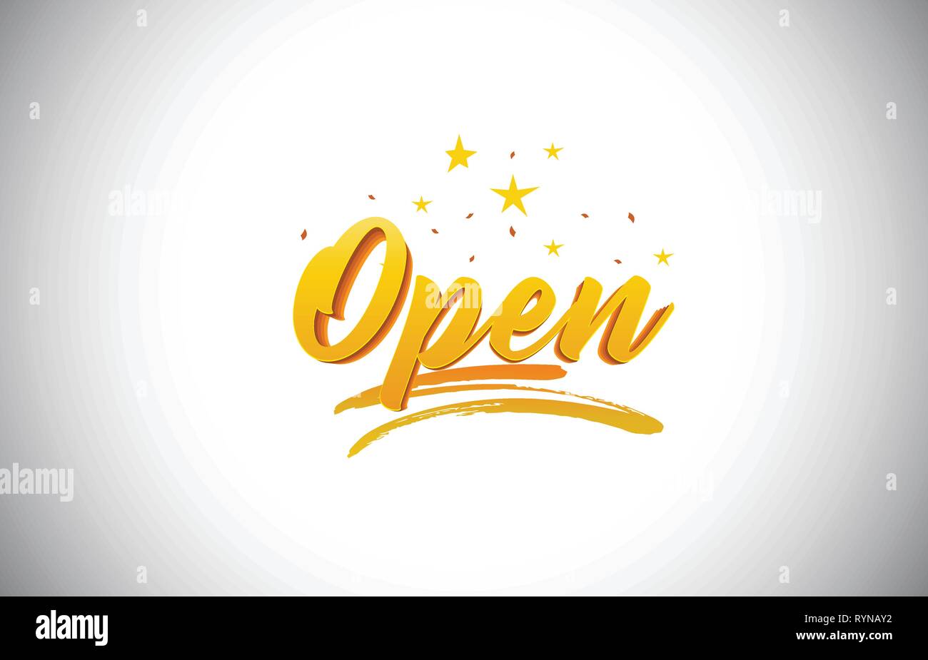 Open Golden Yellow Word Text with Handwritten Gold Vibrant Colors and ...