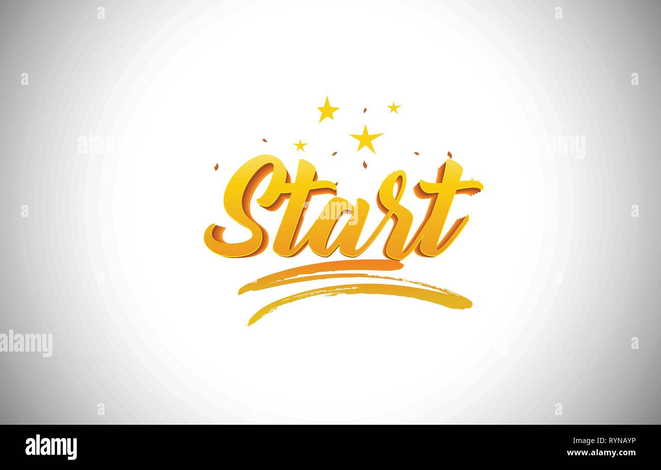 Start Golden Yellow Word Text with Handwritten Gold Vibrant Colors and ...