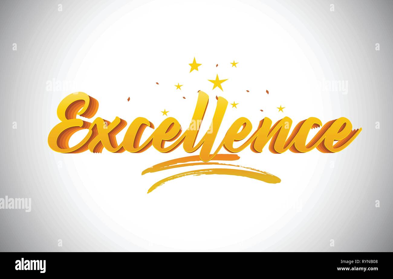 Excellence Golden Yellow Word Text with Handwritten Gold Vibrant Colors ...