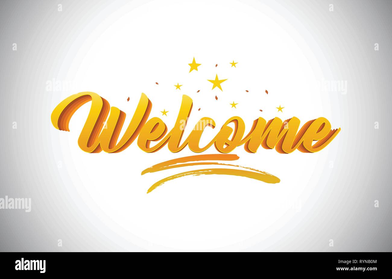 Welcome Golden Yellow Word Text with Handwritten Gold Vibrant Colors ...